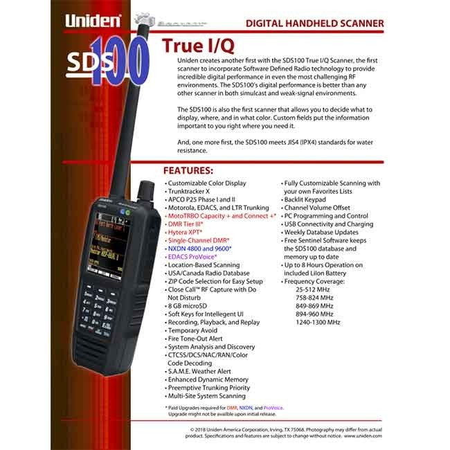 SDS100 Police Scanner | Uniden Digital Handheld Scanner